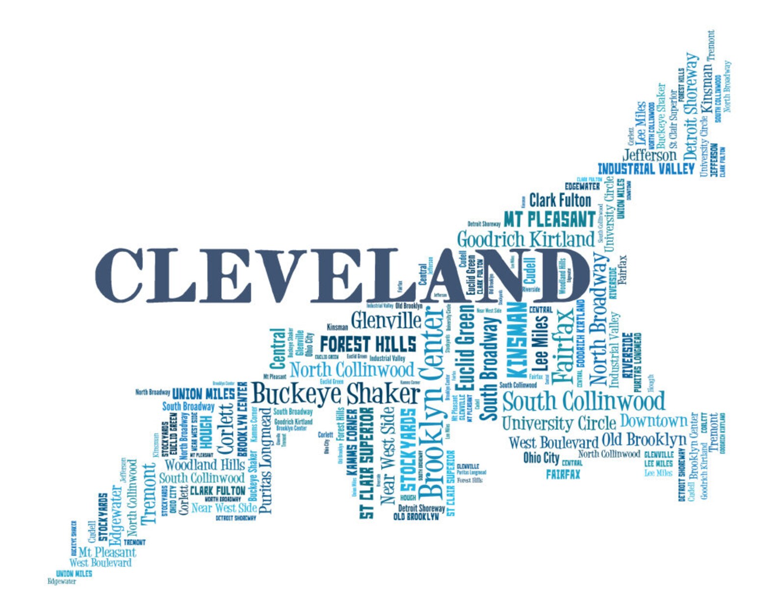Cleveland Neighborhood Map Art Print, Typography Poster - Etsy