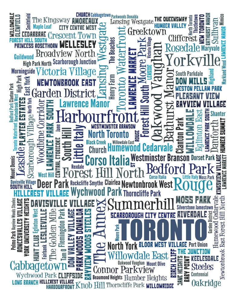 Toronto Neighborhoods Art Print Toronto Typography Decor | Etsy