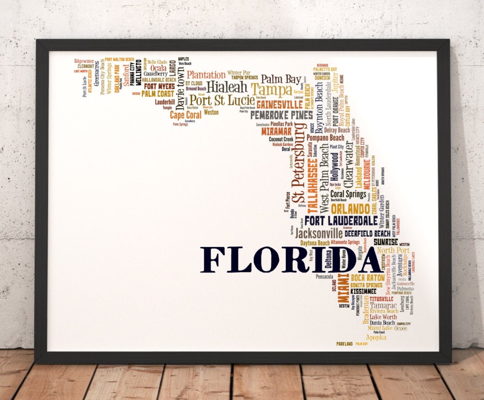 Florida Map Art Florida Art Print Florida State Map Florida | Etsy