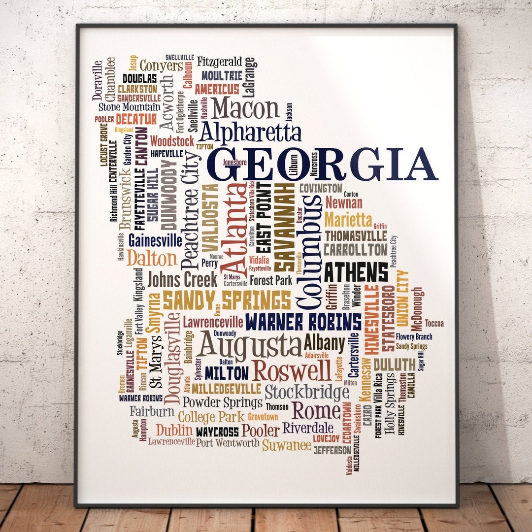 Georgia Map Art Georgia Art Print Georgia State Map Georgia - Etsy