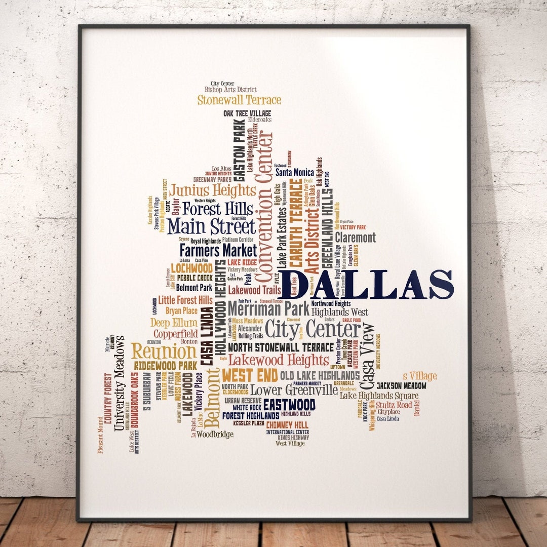 Dallas Map Art Dallas Art Print Dallas Neighborhood Art - Etsy