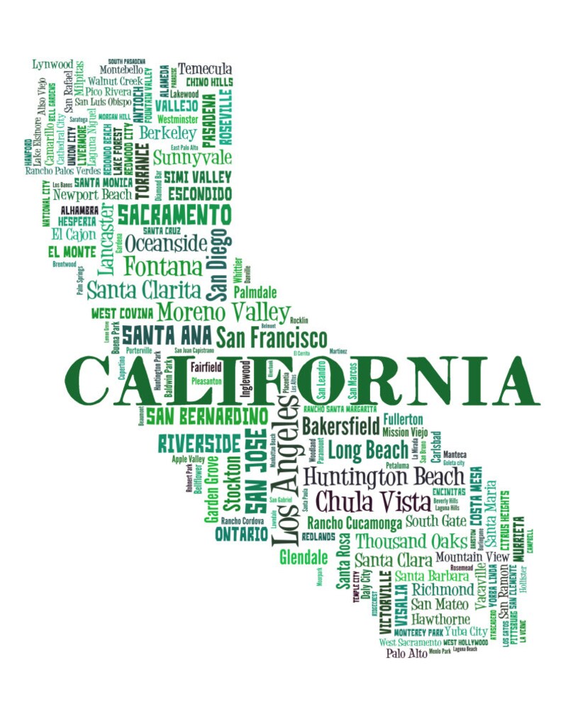 California Map Art, California Art Print, California State Map ...