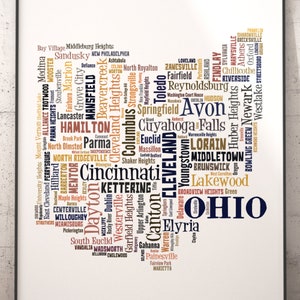 Ohio Map Art, Ohio Art Print, Ohio State Map, Ohio Typography Art, Ohio ...