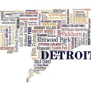 Detroit Map Art, Detroit Art Print, Detroit Neighborhood Art Print ...