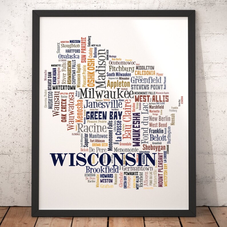 Wisconsin Map Art Wisconsin Art Print Wisconsin state Map | Etsy
