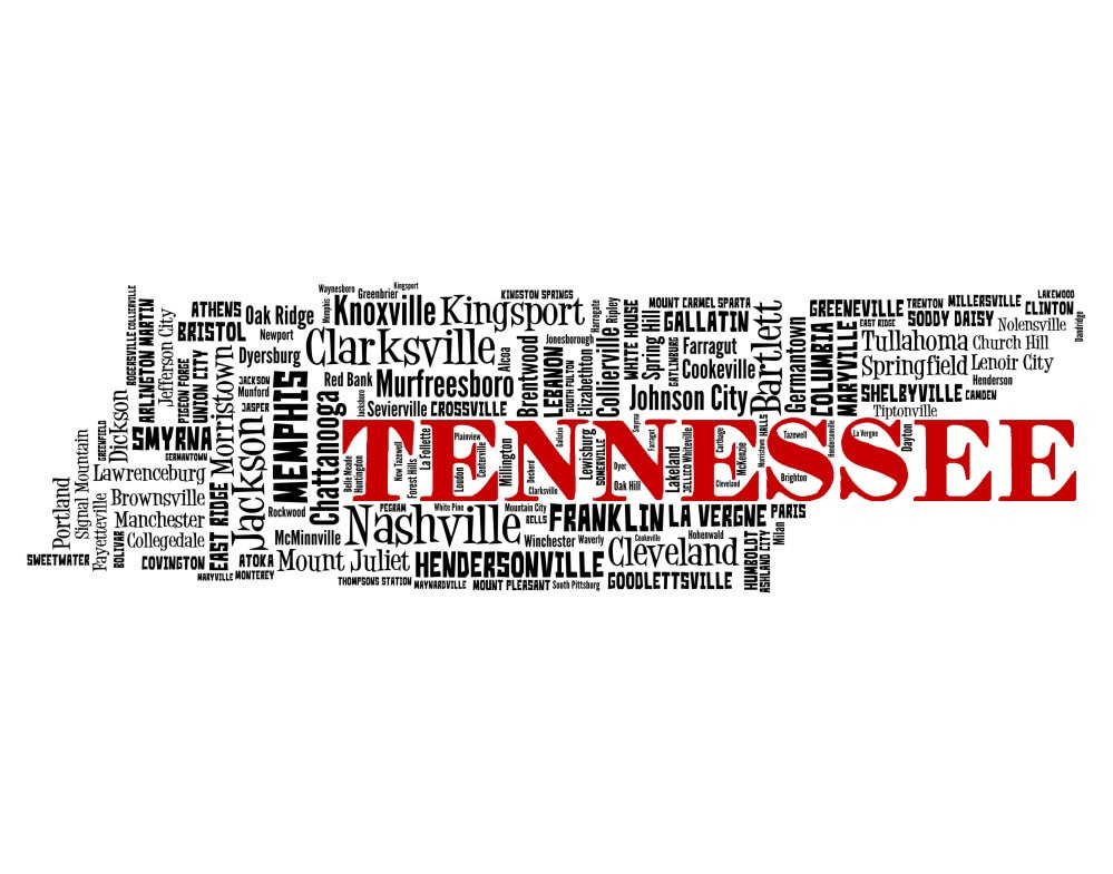 Tennessee Map Art, Tennessee Art Print, Tennessee State Map, Tennessee ...