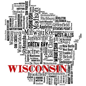 Wisconsin Map Art, Wisconsin Art Print, Wisconsin State Map, Wisconsin ...