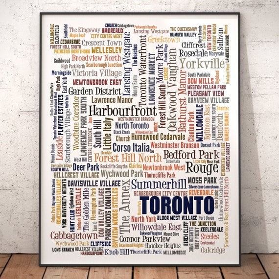 Toronto Neighborhoods Art Print Toronto Typography Decor | Etsy