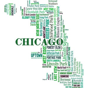 Chicago Map Art, Chicago Art Print, Chicago Neighborhood Art Print ...