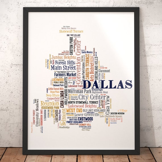 Dallas Map Art Dallas Art Print Dallas Neighborhood Map | Etsy