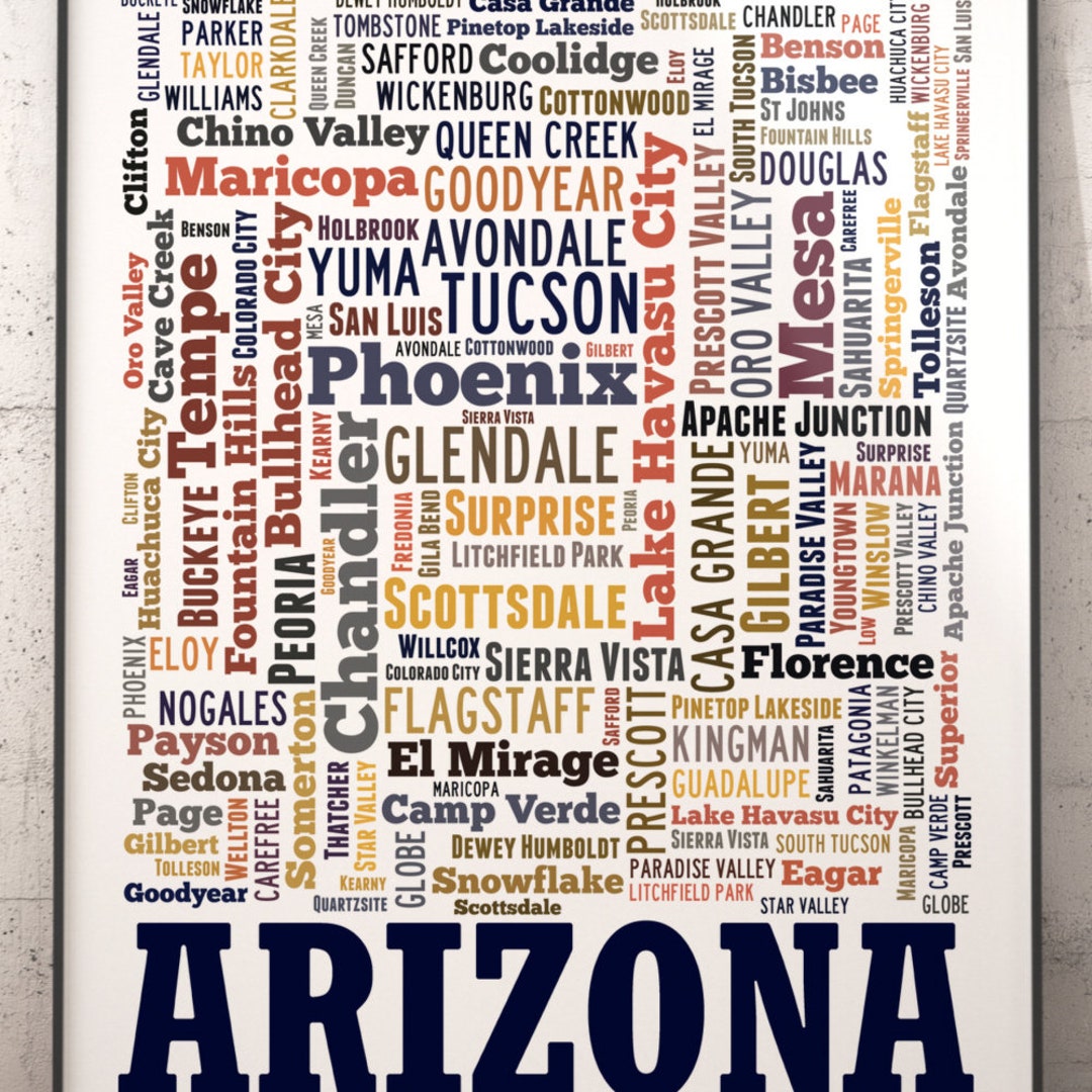 Arizona Art Print, Arizona Decor, Arizona Map Art, Arizona Wall Art ...