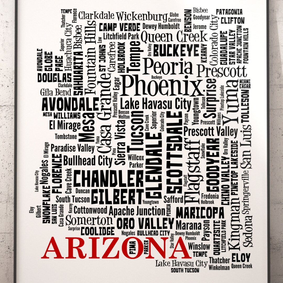Arizona Map Art, Arizona Art Print, Arizona State Map, Arizona ...