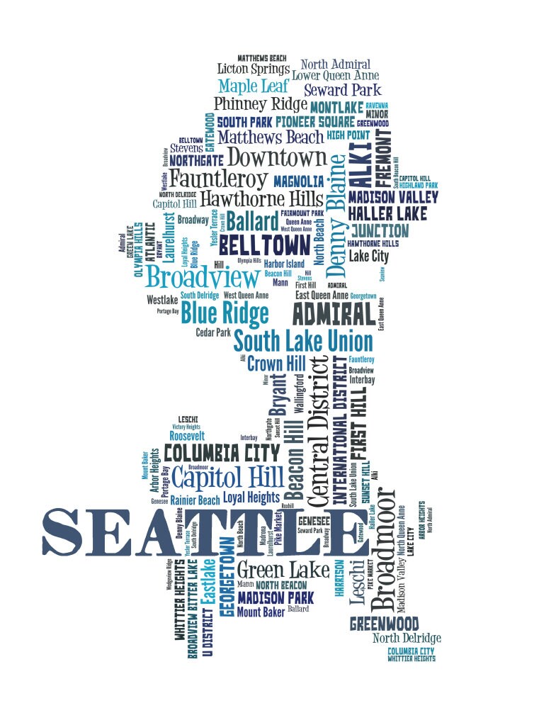Seattle Art Seattle Art Print Seattle Neighborhood Map | Etsy