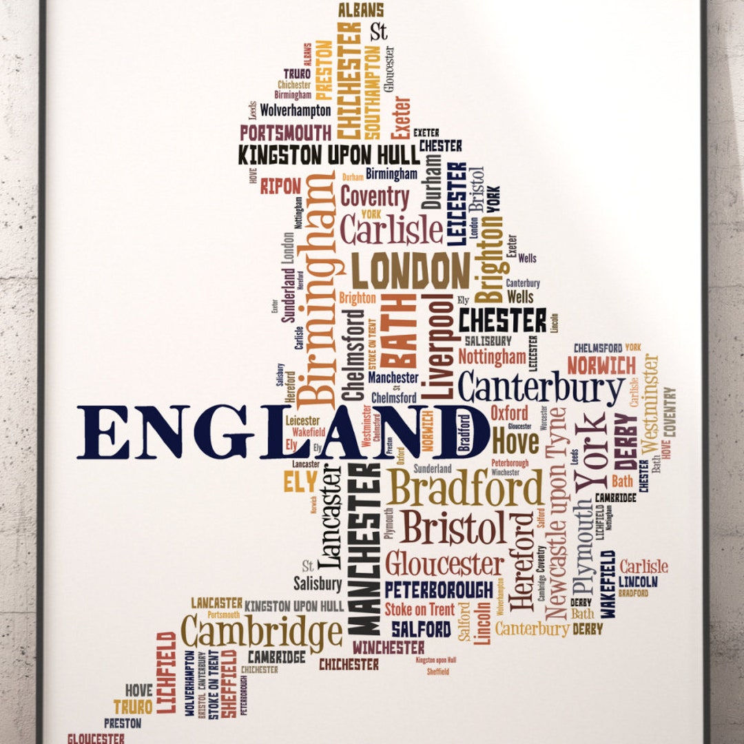 England Map Art, England Art Print, England City Map, England ...