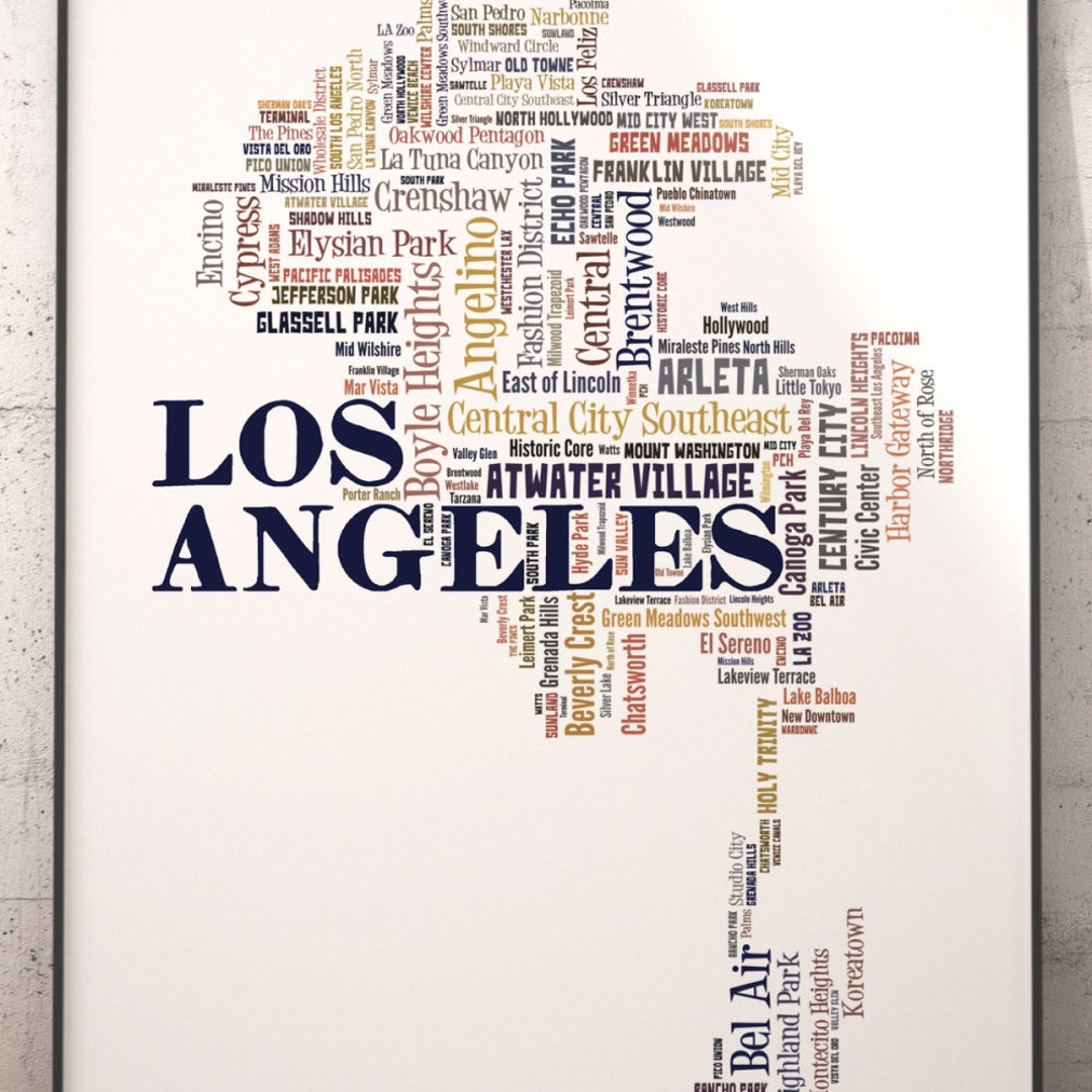 Los Angeles Map Art, Los Angeles Art Print, Los Angeles Neighborhood ...
