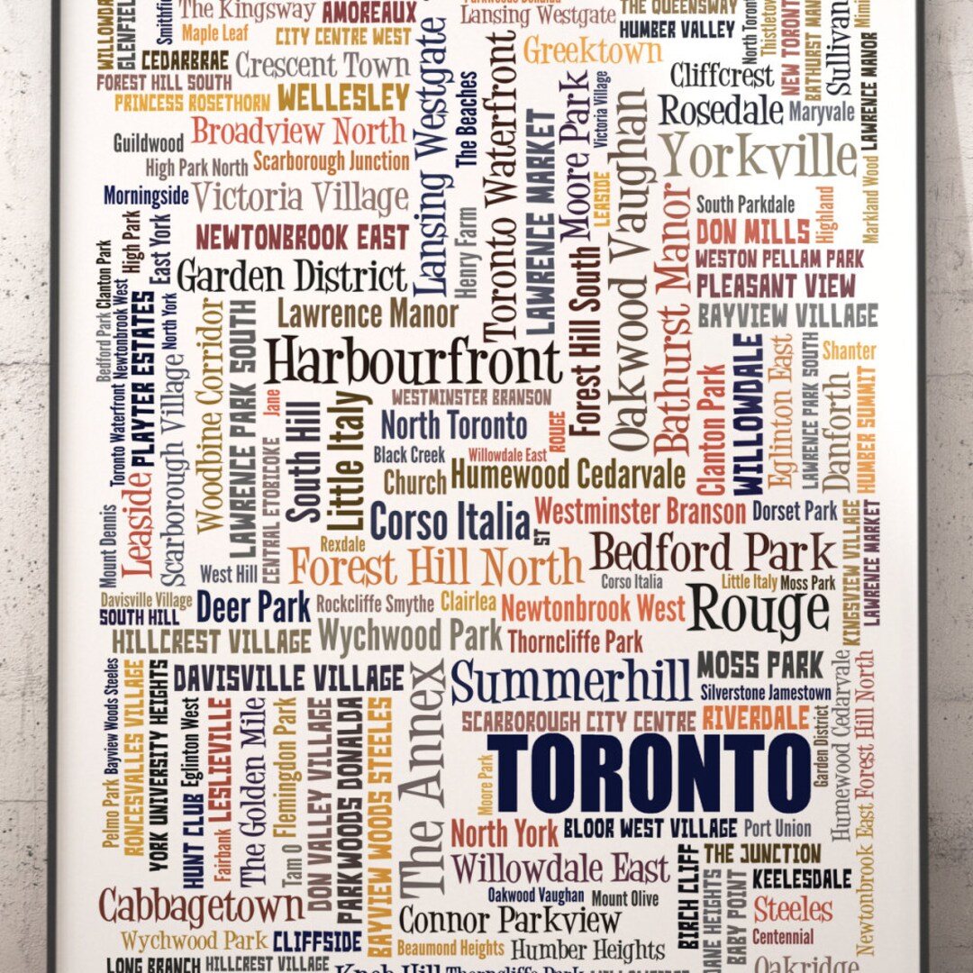 Toronto Neighborhoods Art Print, Toronto Typography Decor, Toronto Art ...