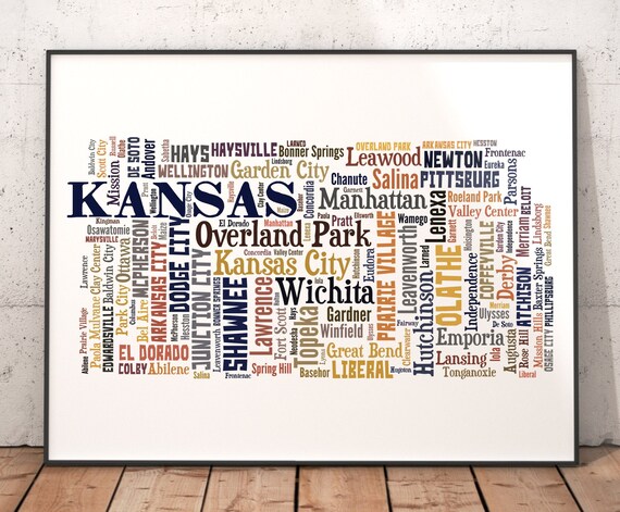 Kansas Map Art Kansas Art Print Kansas State Map Kansas | Etsy