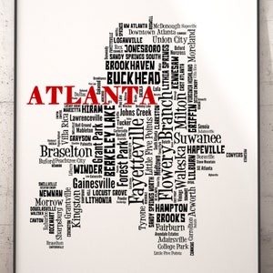 Atlanta Map Art, Atlanta Art Print, Atlanta Neighborhood Art Print ...