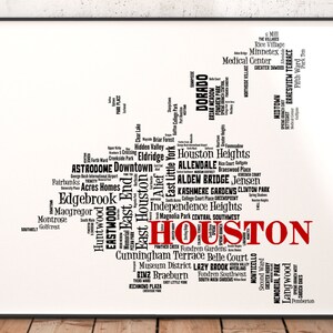 Houston Map Art, Houston Art Print, Houston Neighborhood Art Print ...