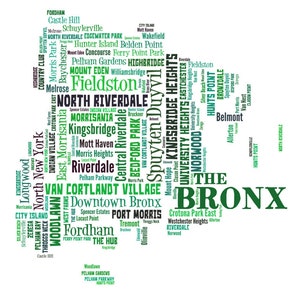 Bronx Neighborhood Map Typography Art Print - Etsy