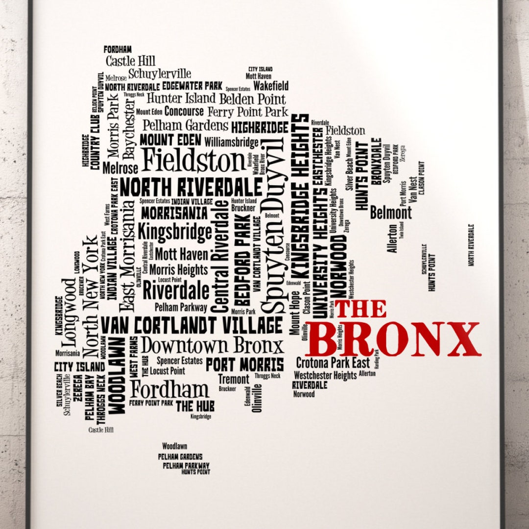 Bronx Map Art, Bronx Art Print, Bronx Neighborhood Art Print, Bronx ...