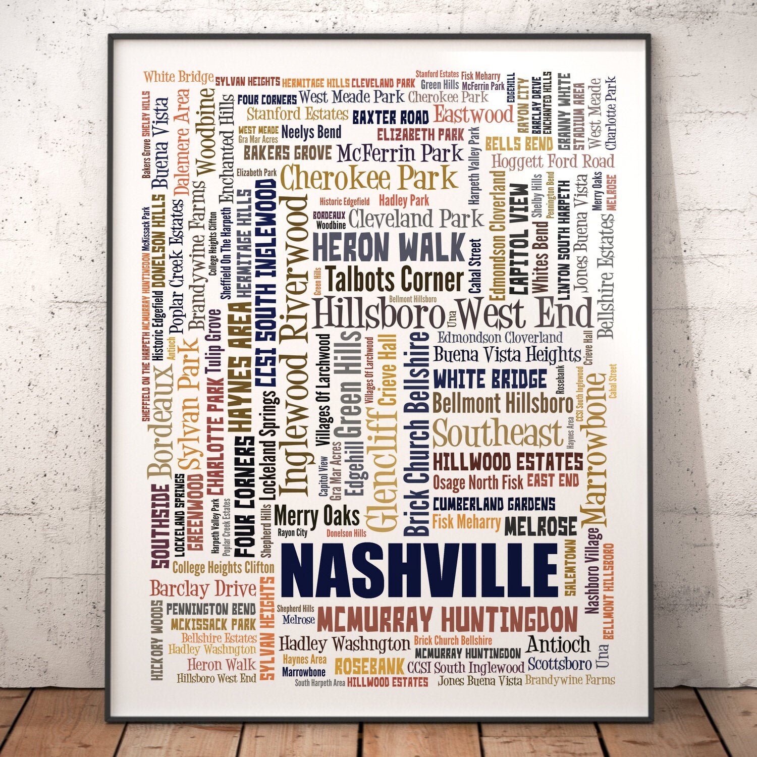 Nashville Neighborhoods Art Print Nashville Typography Decor | Etsy