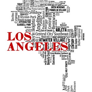 Los Angeles Map Art, Los Angeles Art Print, Los Angeles Neighborhood ...