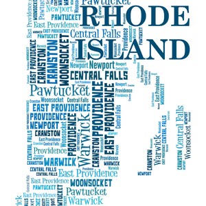 Rhode Island Map Art, Rhode Island Art Print, Rhode Island State Map ...