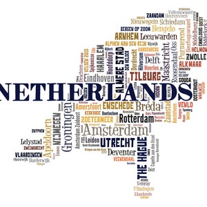 Netherlands Map Art, Netherlands Art Print, Netherlands City Map ...