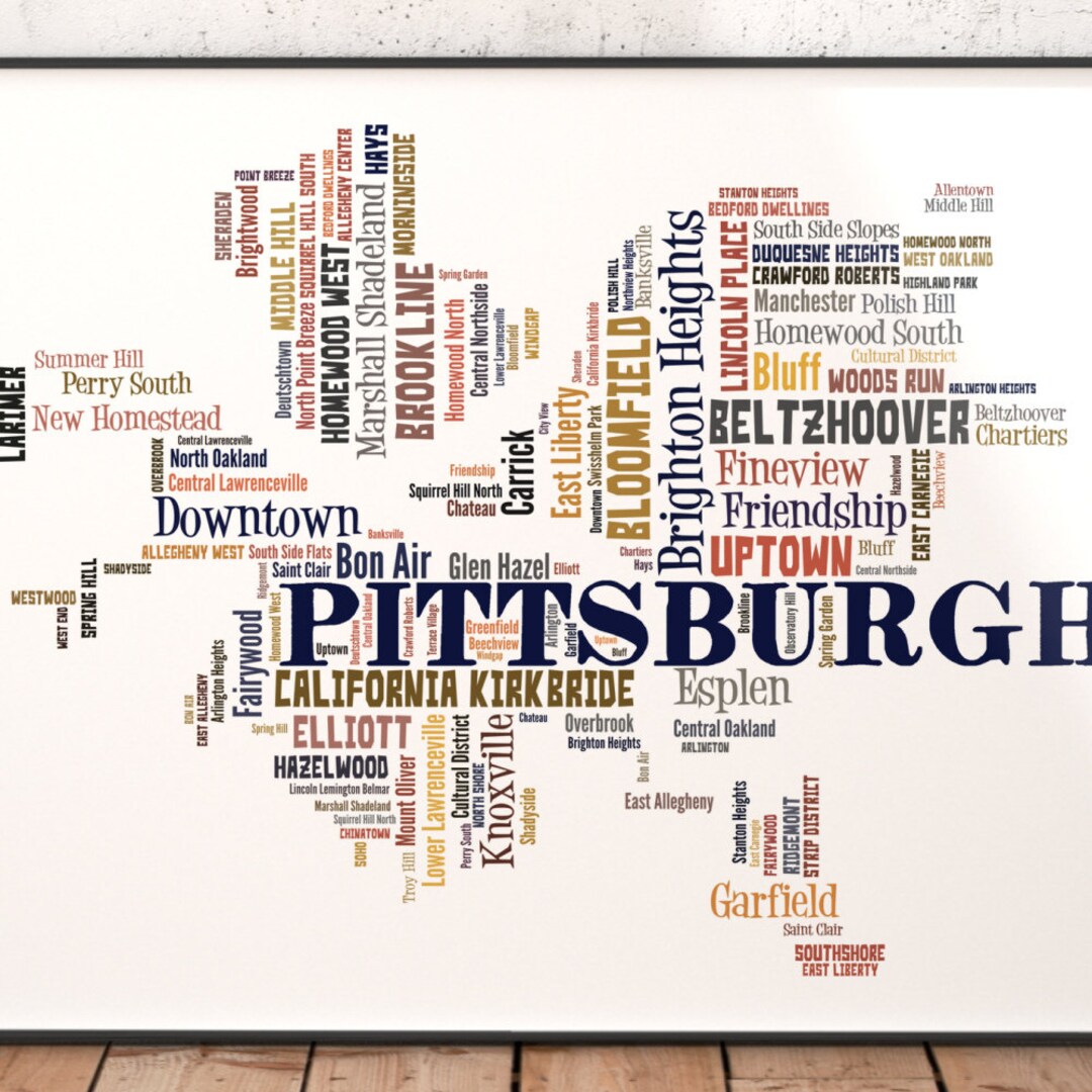 Pittsburgh Map Art, Pittsburgh Art Print, Pittsburgh Neighborhood Art ...