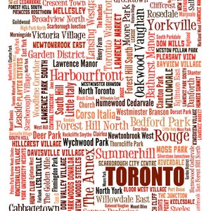 Toronto Neighborhoods Art Print, Toronto Typography Decor, Toronto Art ...