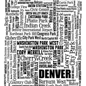 Denver Neighborhoods Art Print, Denver Typography Decor, Denver Art ...