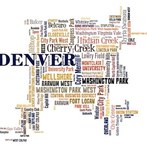 Denver Neighborhood Map Art Print, Typography Word Cloud - Etsy