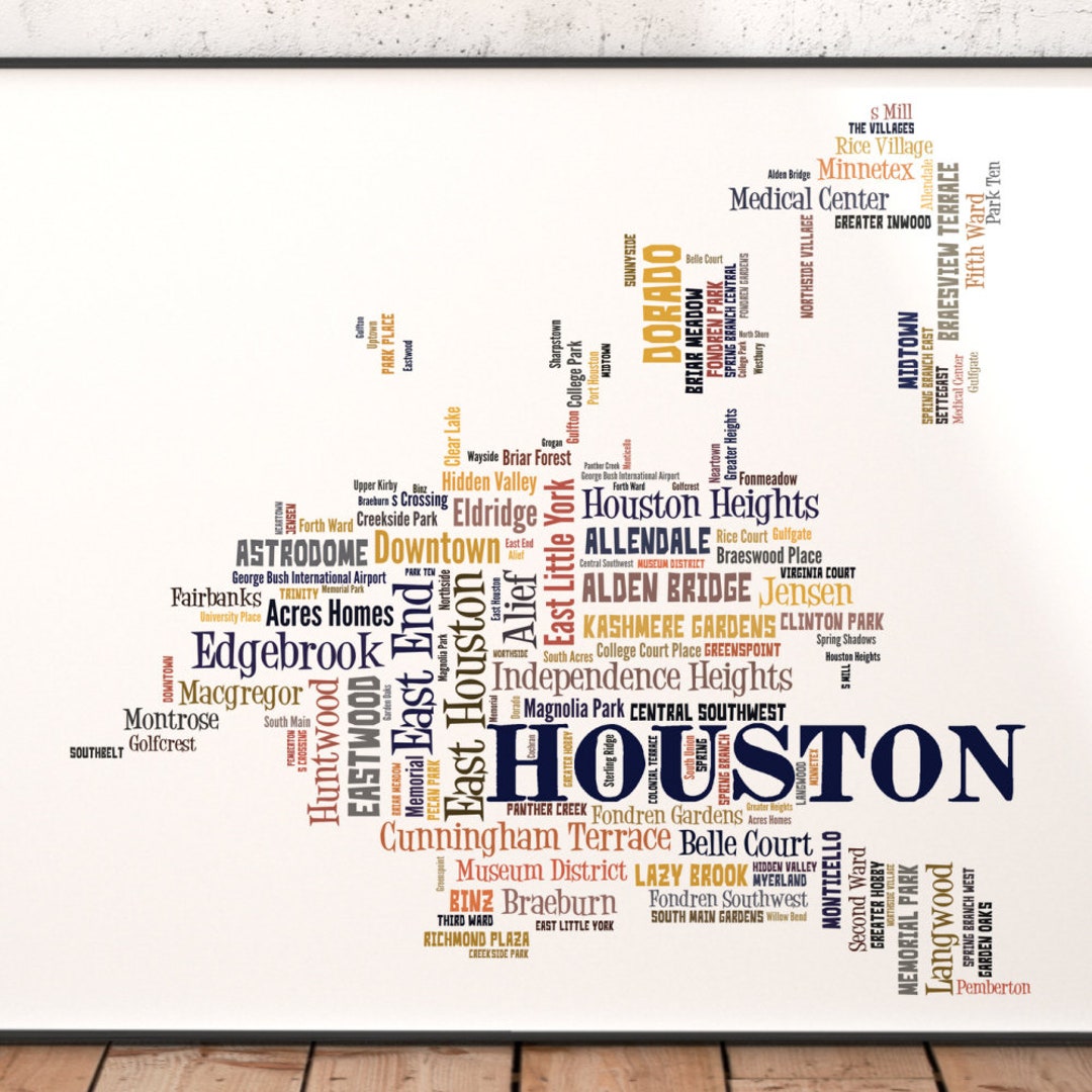 Houston Map Art, Houston Art Print, Houston Neighborhood Art Print ...