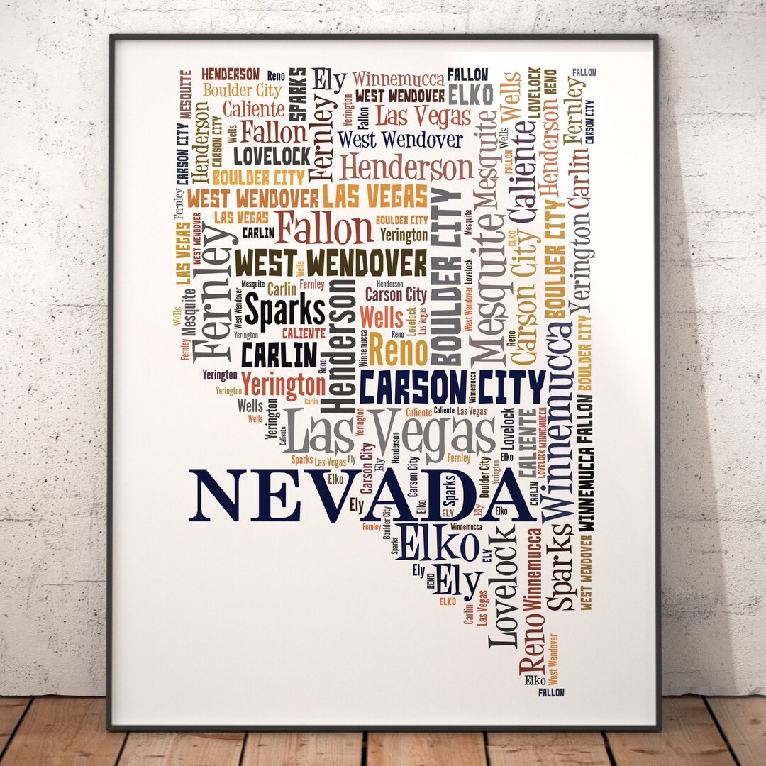 Nevada Map Art Nevada Art Print Nevada State Map Nevada - Etsy