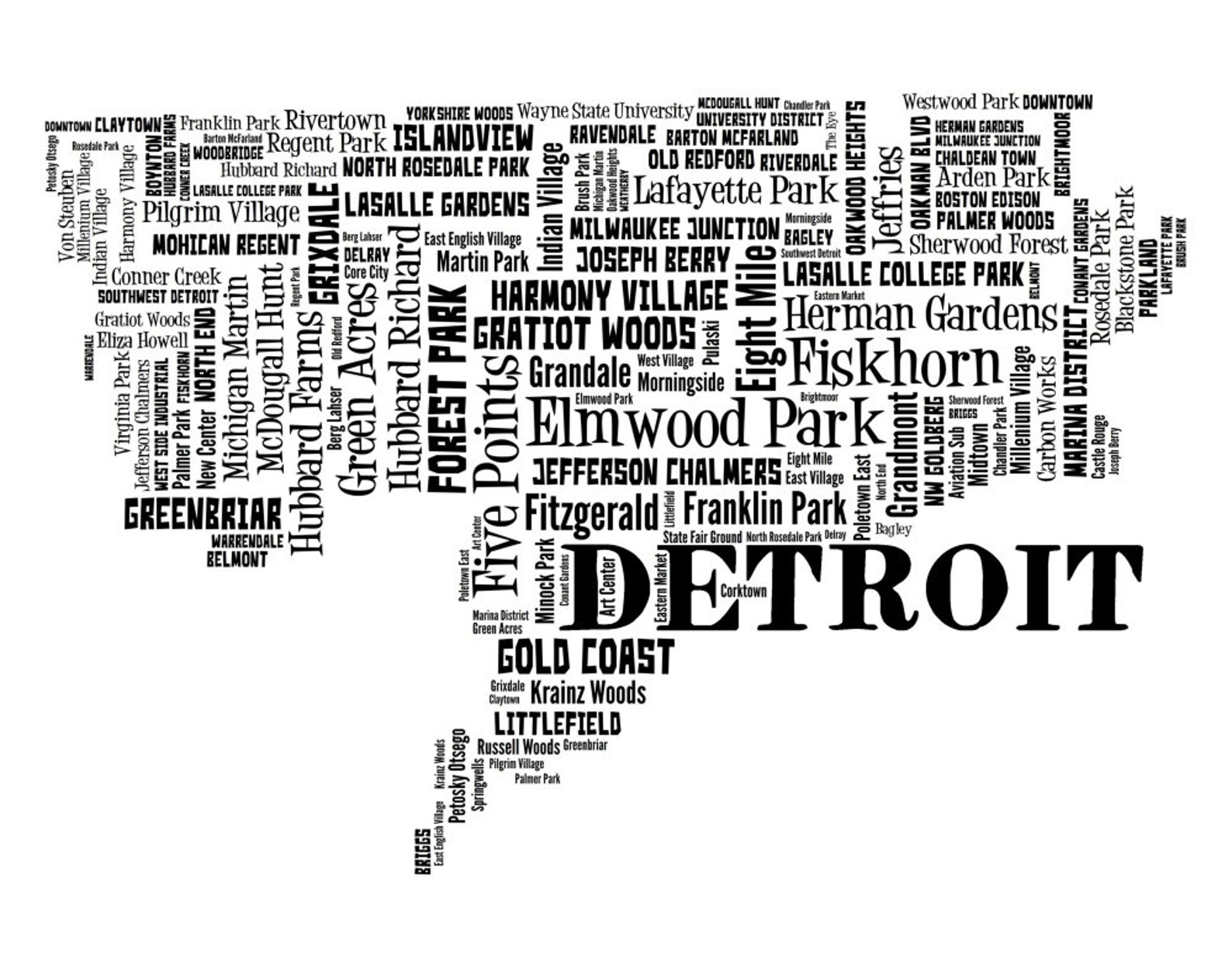 Detroit Map Art, Detroit Art Print, Detroit Neighborhood Art Print ...