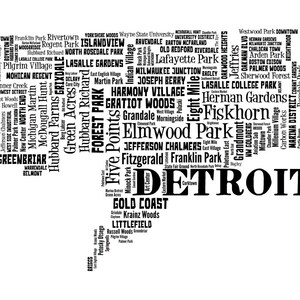 Detroit Map Art, Detroit Art Print, Detroit Neighborhood Art Print ...