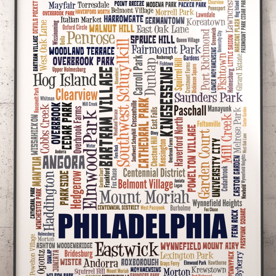 Philadelphia Neighborhoods Art Print, Philadelphia Typography Decor ...