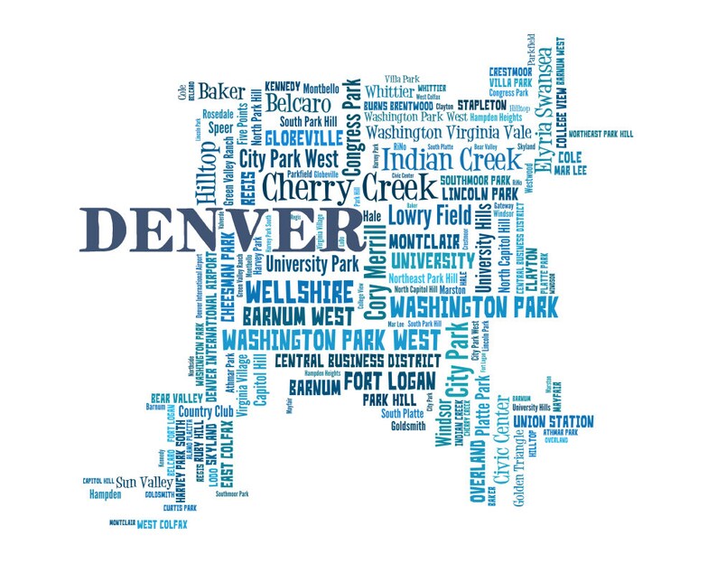 Denver Neighborhood Map Art Print, Typography Word Cloud - Etsy