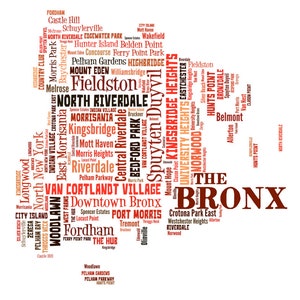 Bronx Neighborhood Map Typography Art Print - Etsy