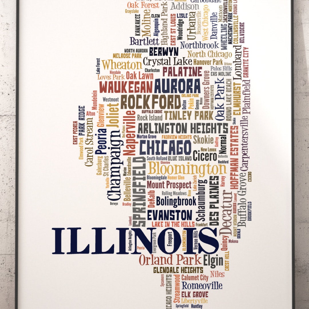 Illinois Map Art, Illinois Art Print, Illinois State Map, Illinois ...