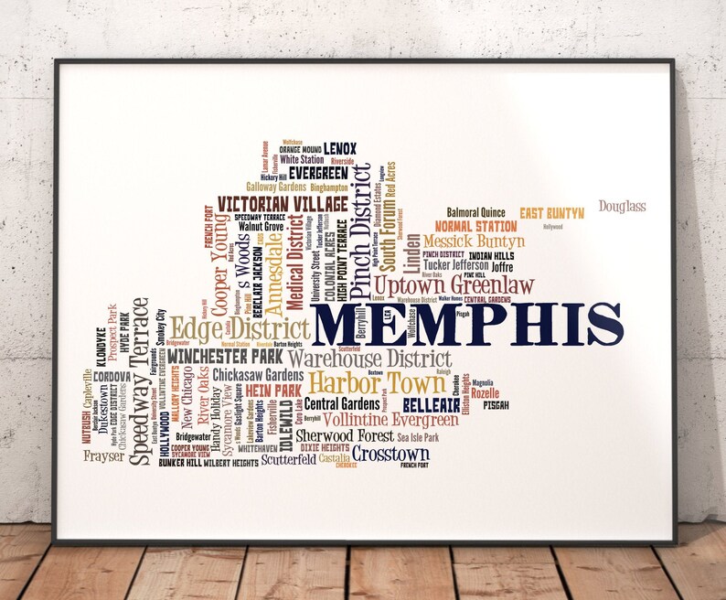Memphis Map Art Memphis Art Print Memphis Neighborhood Map - Etsy