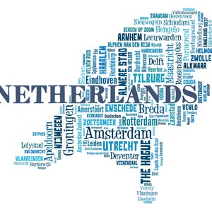 Netherlands Map Art, Netherlands Art Print, Netherlands City Map ...