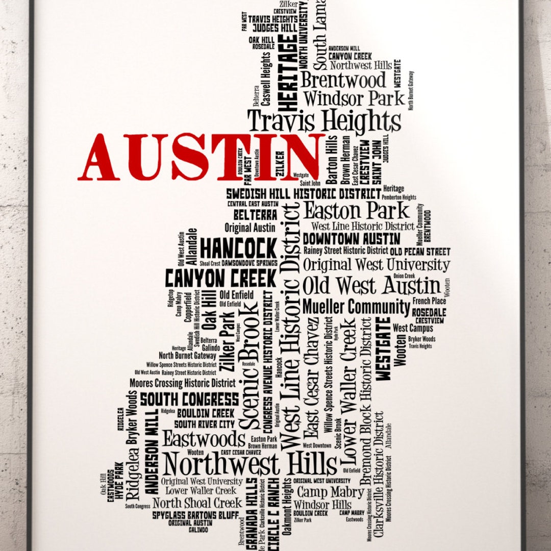Austin Map Art, Austin Art Print, Austin Neighborhood Art Print, Austin ...