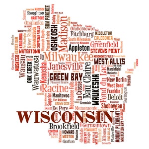 Wisconsin Map Art, Wisconsin Art Print, Wisconsin State Map, Wisconsin ...