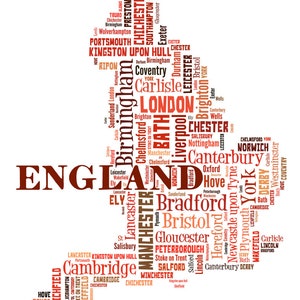 England Map Art, England Art Print, England City Map, England ...