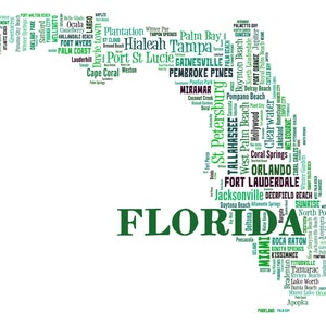 Florida Map Art, Florida Art Print, Florida State Map, Florida ...