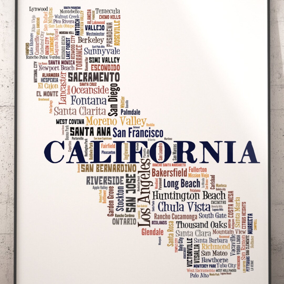 California Map Art, California Art Print, California State Map ...