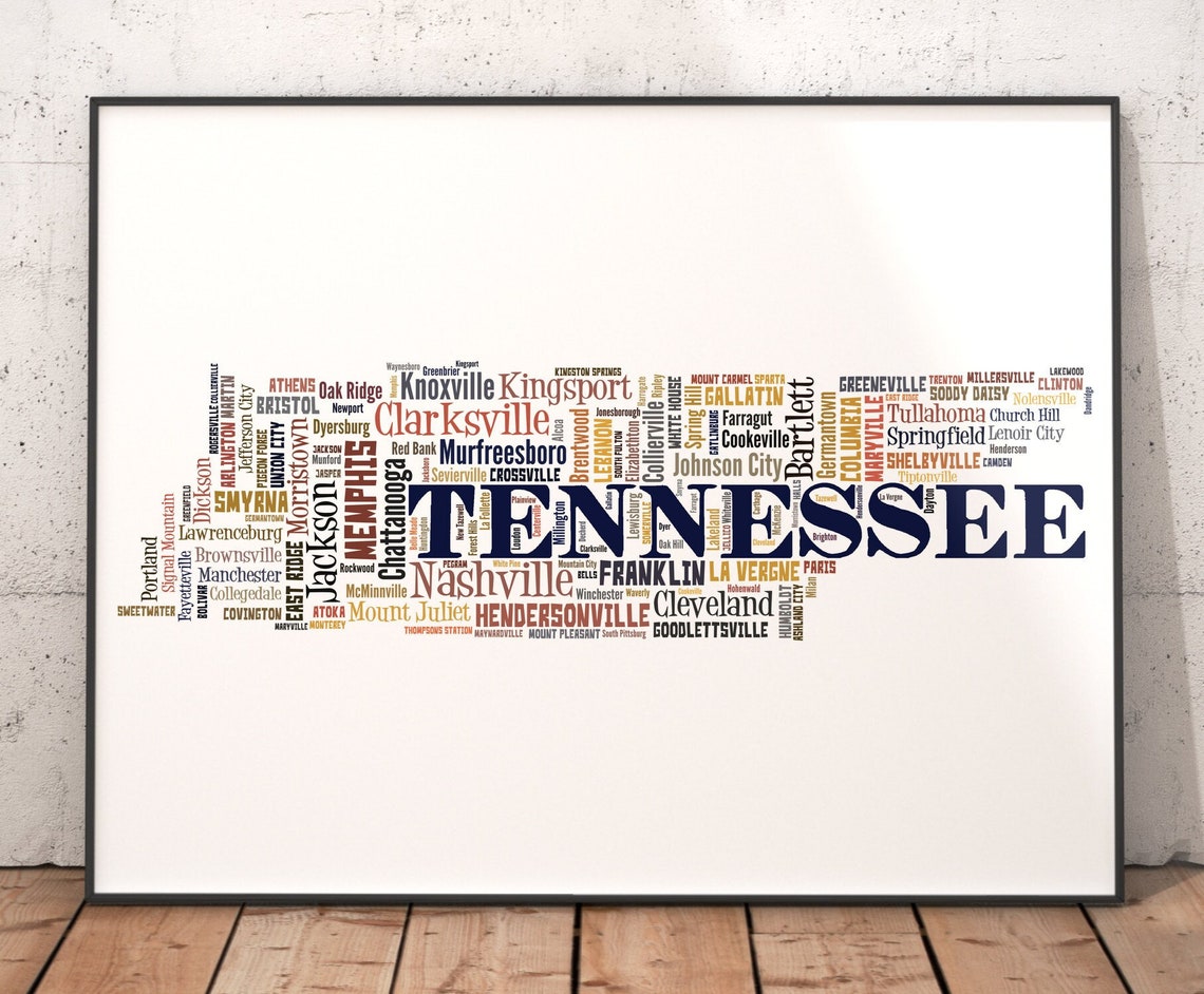 Tennessee Map Art Tennessee Art Print Tennessee State Map - Etsy