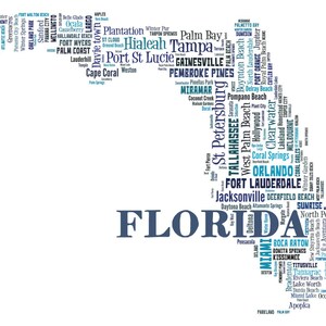 Florida Typography Map Art Print, State Word Cloud - Etsy
